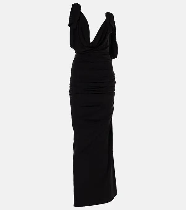 Attico Ruched Draped Jersey Gown