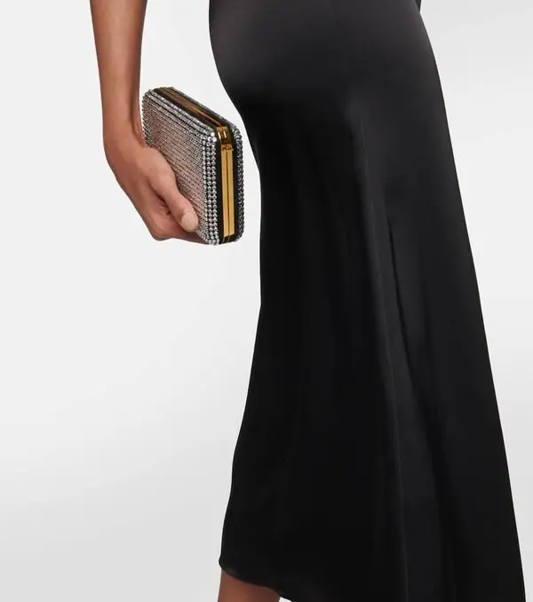 David Koma Feather-trimmed Satin Midi Dress