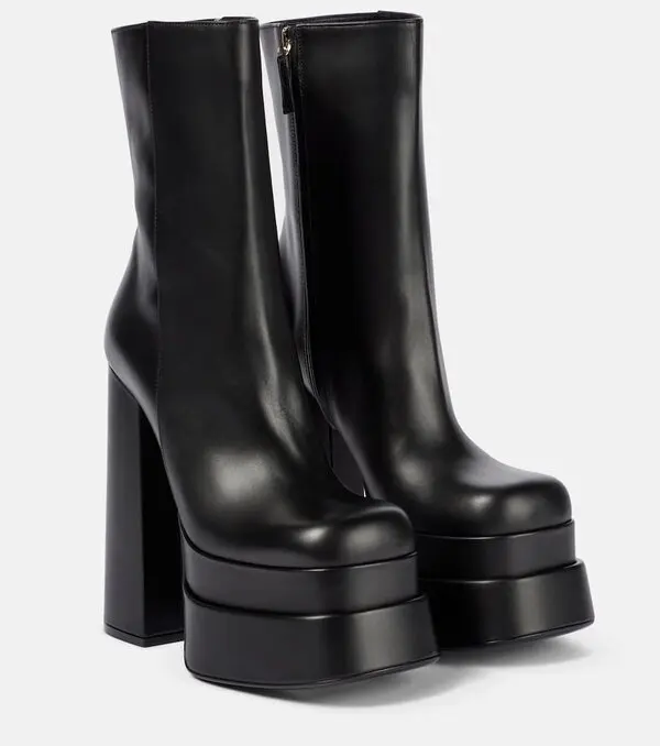 Versace Intrico Leather Platform Ankle Boots