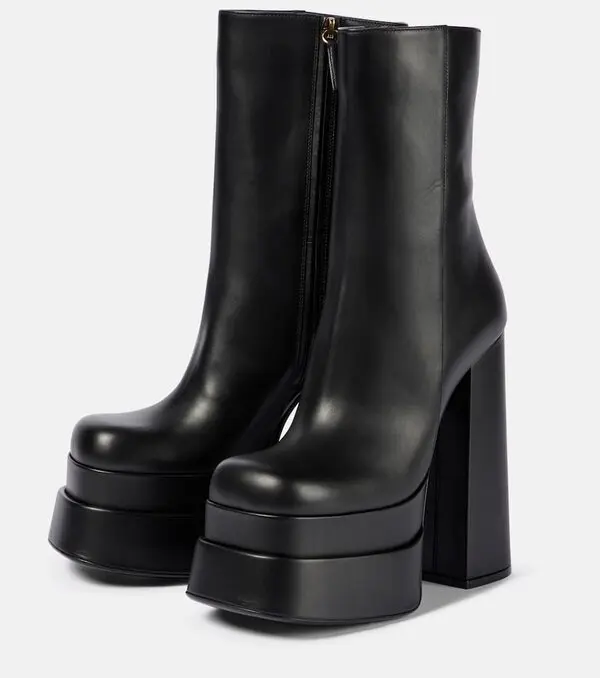Versace Intrico Leather Platform Ankle Boots