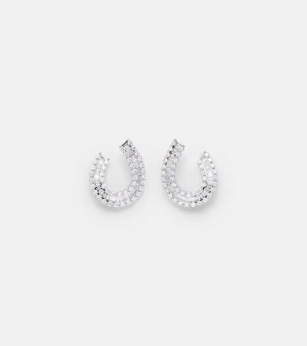 BUCHERER FINE JEWELLERY Baguette And Brilliant-cut Diamond Hoop Earrings In 18kt White Gold - Silver