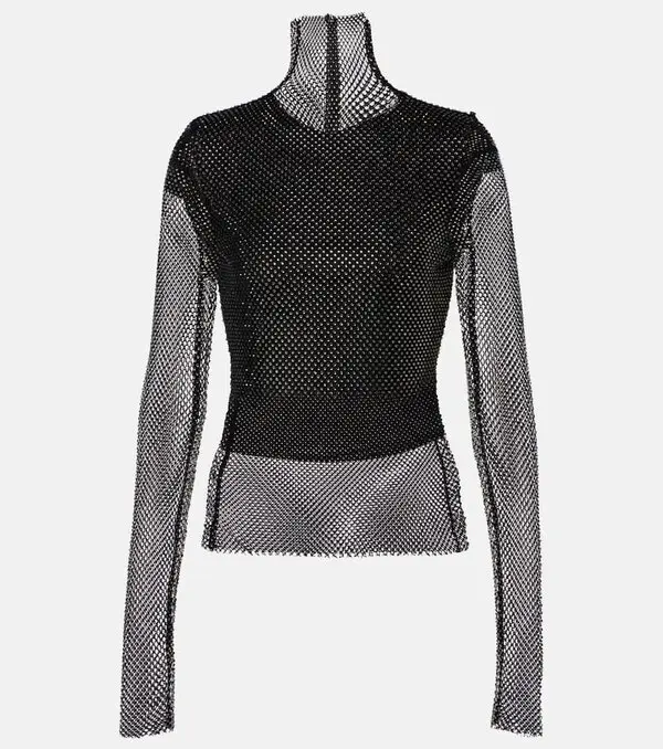 Sportmax Valdai Embellished Fishnet Crop Top