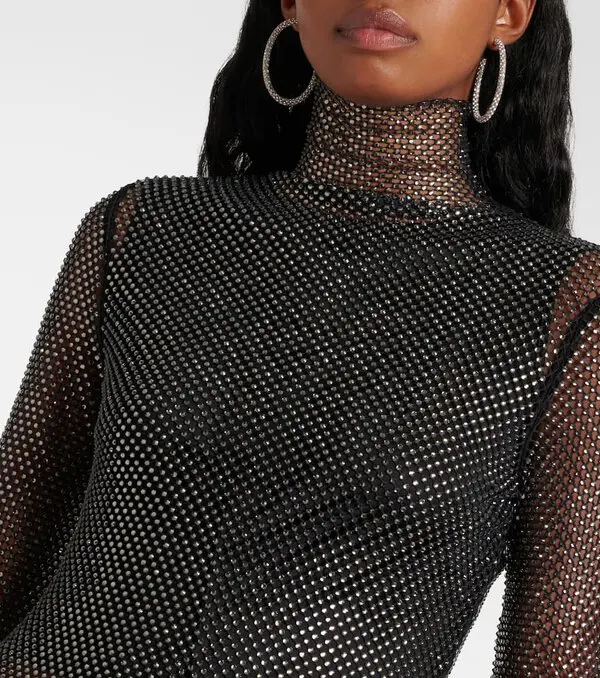 Sportmax Valdai Embellished Fishnet Crop Top