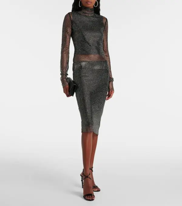Sportmax Valdai Embellished Fishnet Crop Top