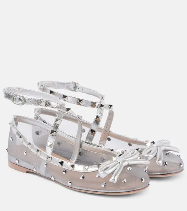 Valentino Garavani Rockstud Mesh Ballet Flats - Silver