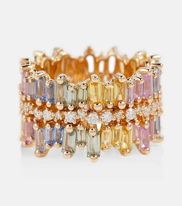 SUZANNE KALAN 18kt Gold Ring With Diamonds And Sapphires - Multicoloured