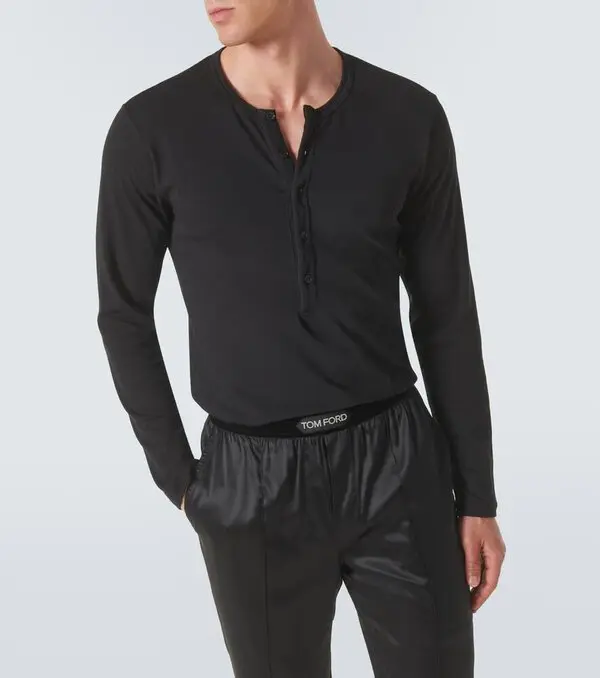 TOM FORD Cotton-blend Henley Shirt - Black