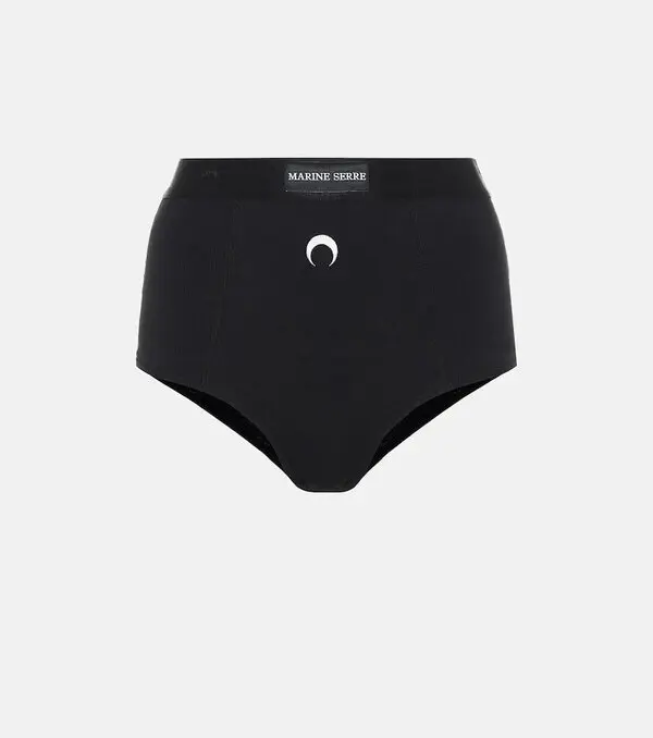 MARINE SERRE Ribbed-knit Stretch-cotton Briefs - Black