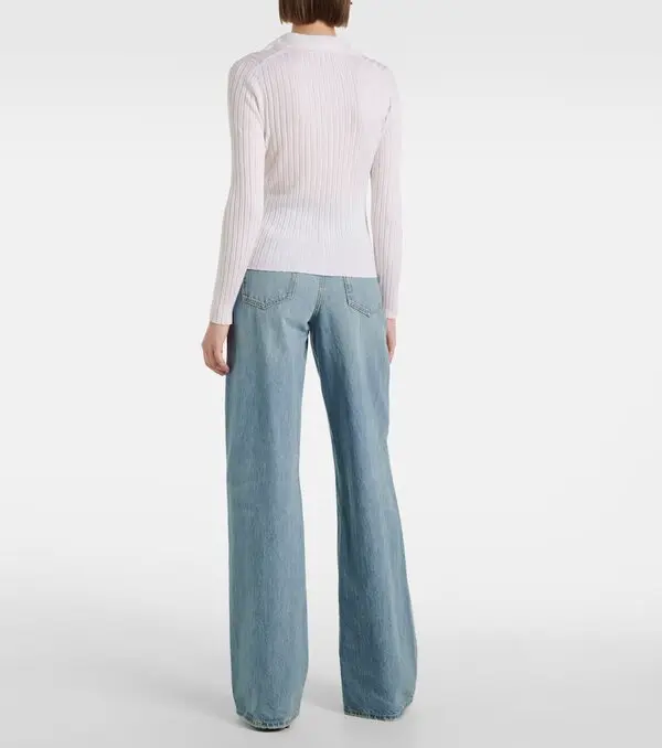 Vince Ribbed-knit Wool And Silk-blend Top - White