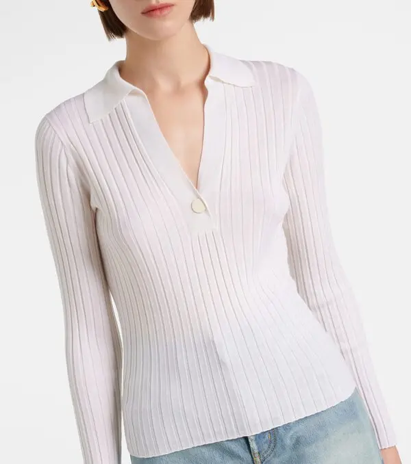 Vince Ribbed-knit Wool And Silk-blend Top - White