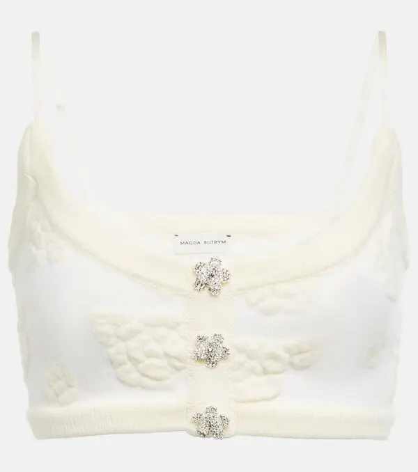 Magda Butrym Embroidered Wool-blend Crop Top - White