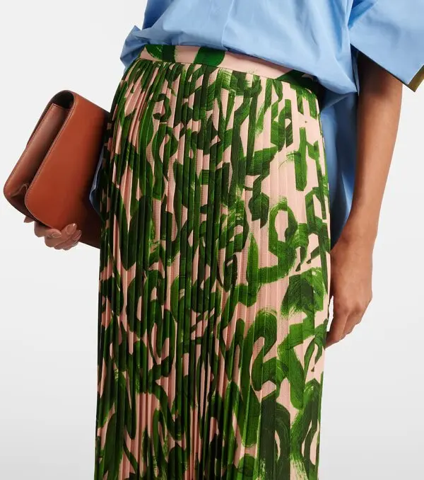 Dries Van Noten Printed Pleated Midi Skirt - Green