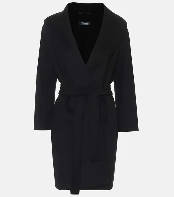 Max Mara Belted Virgin Wool Coat - Black