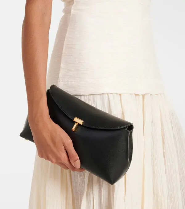 TOTEME T-lock Small Leather Clutch - Black