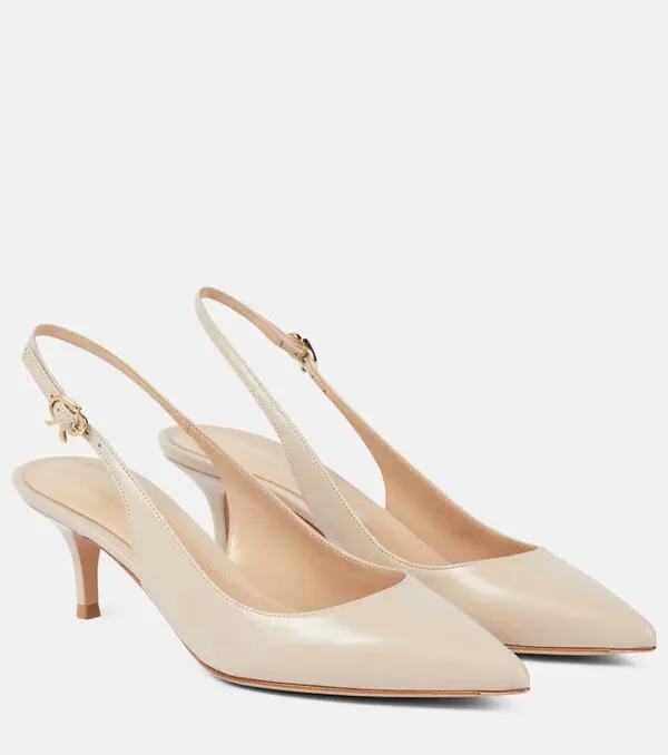 GIANVITO ROSSI Ribbon Sling Leather Slingback Pumps - Beige