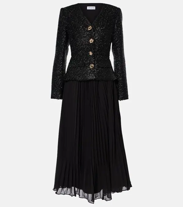 SELF-PORTRAIT Boucle Chiffon Midi Dress