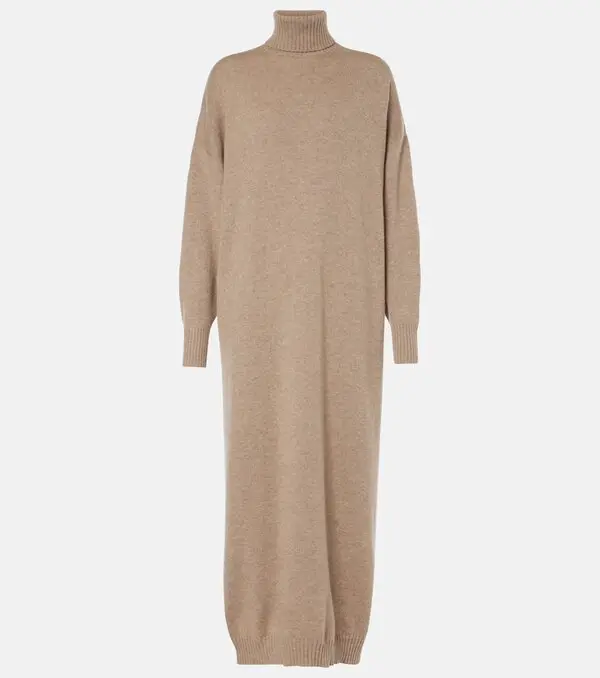 Brunello Cucinelli Cashmere Turtleneck Maxi Dress - Brown
