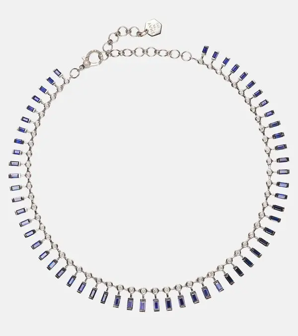 Shay Jewelry 18kt White Gold Sapphire And Diamond Choker - Silver