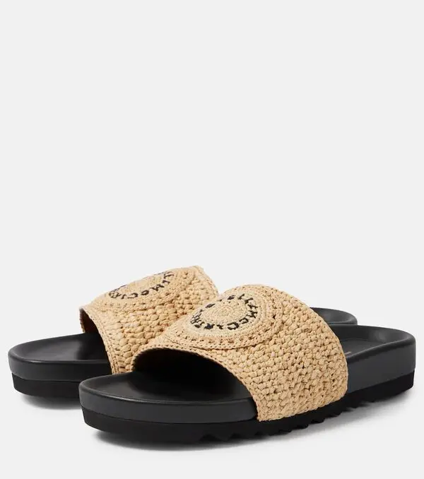Stella McCartney Elyse Logo Raffia Slides