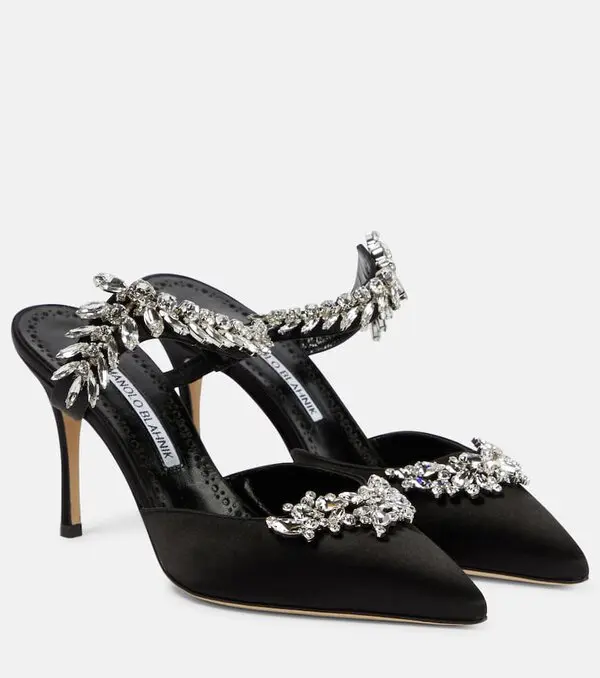 Manolo Blahnik Embellished Satin Mules