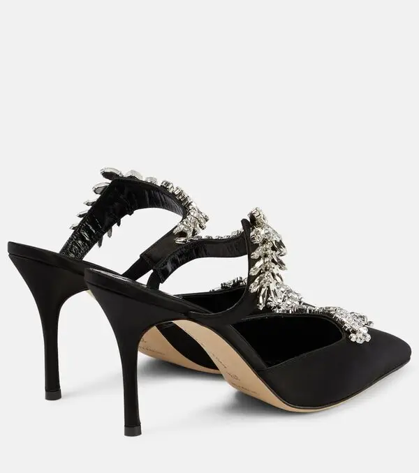 Manolo Blahnik Embellished Satin Mules