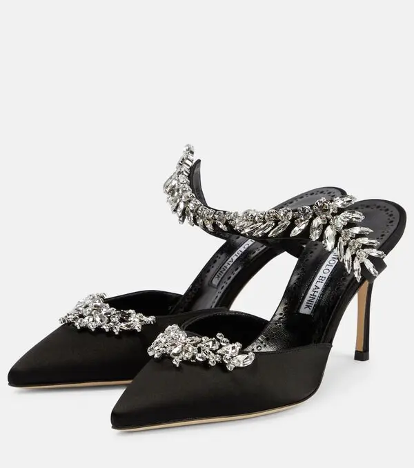 Manolo Blahnik Embellished Satin Mules