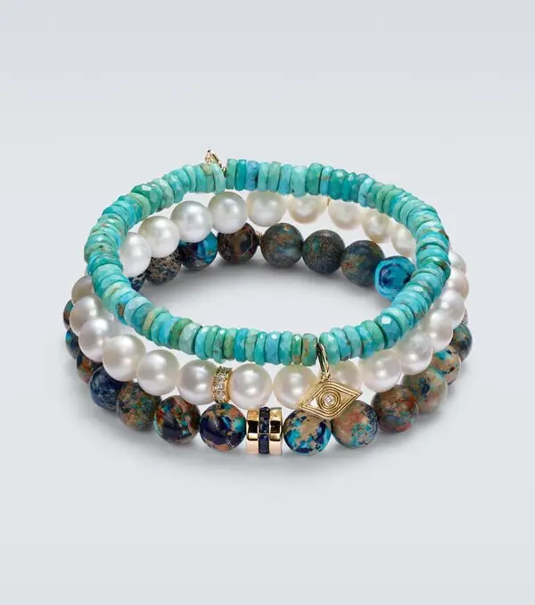 SYDNEY EVAN Set Of Three 14kt Gold Bracelets - Multicoloured