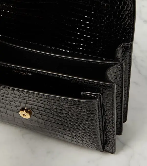Saint Laurent Sunset Medium Croc-effect Shoulder Bag - Black