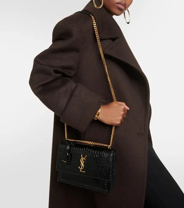Saint Laurent Sunset Medium Croc-effect Shoulder Bag - Black
