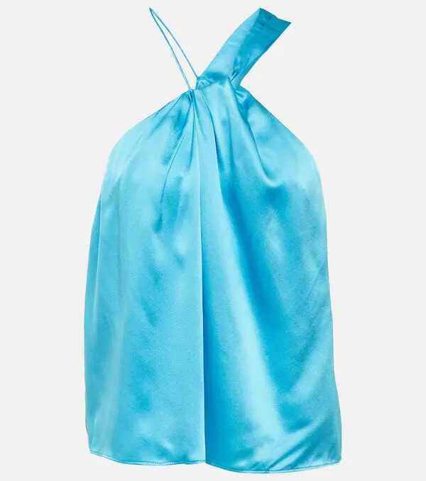 THE SEI One-shoulder Silk Satin Top - Blue