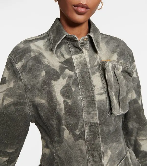 Blumarine Belted Printed Denim Jacket