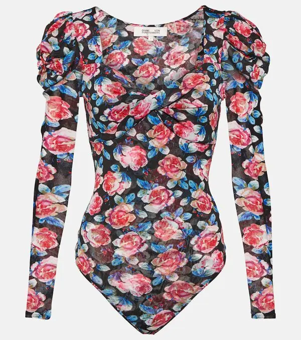 Diane Von Furstenberg Erik Floral Mesh Bodysuit