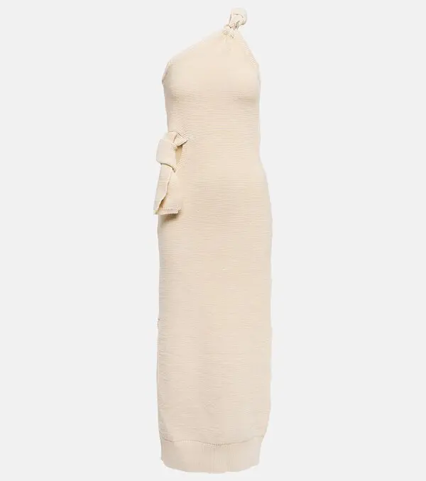 Jacquemus La Robe Maille Noeud Midi Dress - White