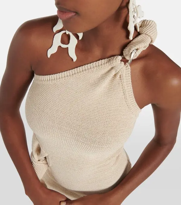 Jacquemus La Robe Maille Noeud Midi Dress - White