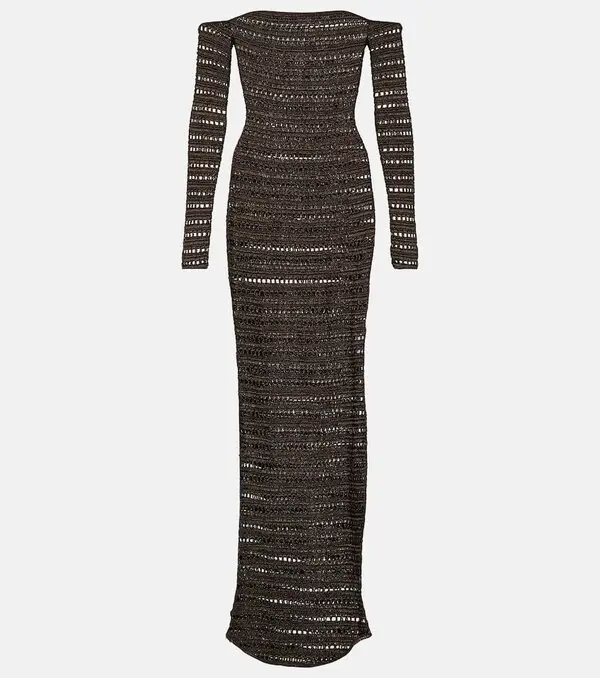 AYA MUSE Montro Sheer Knit Maxi Dress - Brown