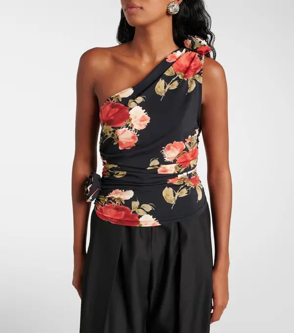 Magda Butrym Floral Ruched One-shoulder Top - Black