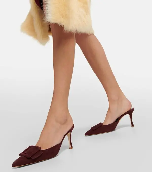 Manolo Blahnik Maysale 70 Suede Mules - Red