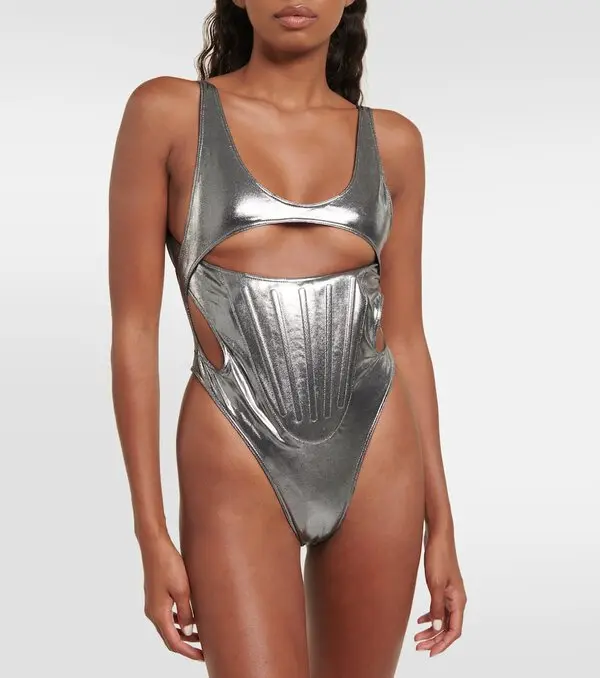 MUGLER Cutout Metallic One Piece - Silver