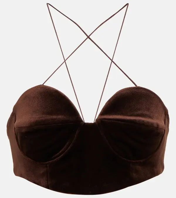 Alex Perry Halterneck Velvet Bralette - Brown