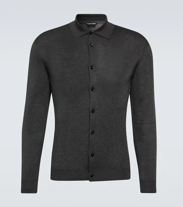 TOM FORD Silk Cardigan In Charcoal Melange