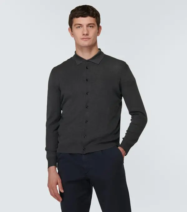 TOM FORD Silk Cardigan In Charcoal Melange