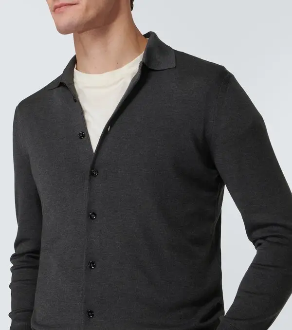 TOM FORD Silk Cardigan In Charcoal Melange
