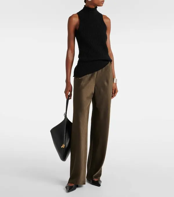 Vince Fluid Satin Straight Pants - Brown