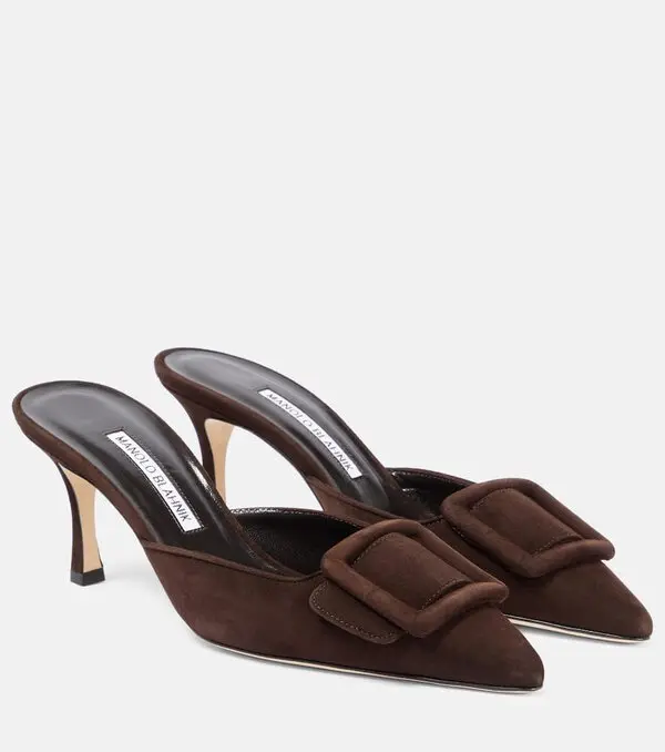 Manolo Blahnik Maysale 70 Suede Mules - Neutrals
