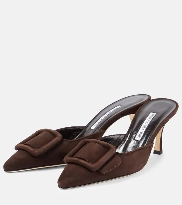 Manolo Blahnik Maysale 70 Suede Mules - Neutrals