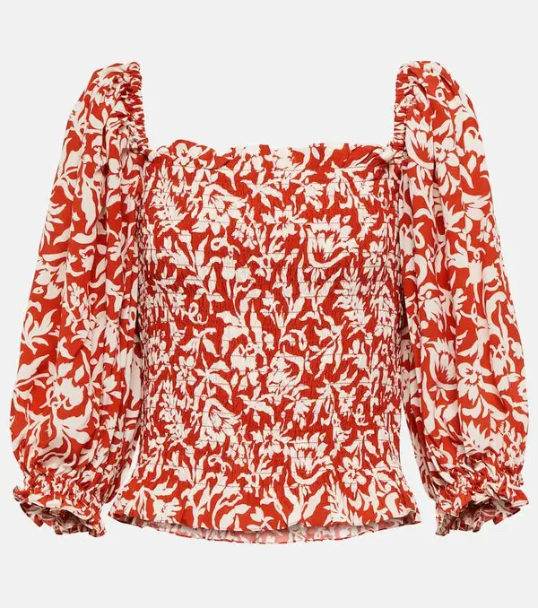 Polo Ralph Lauren Floral Print Shirred Crepe Top