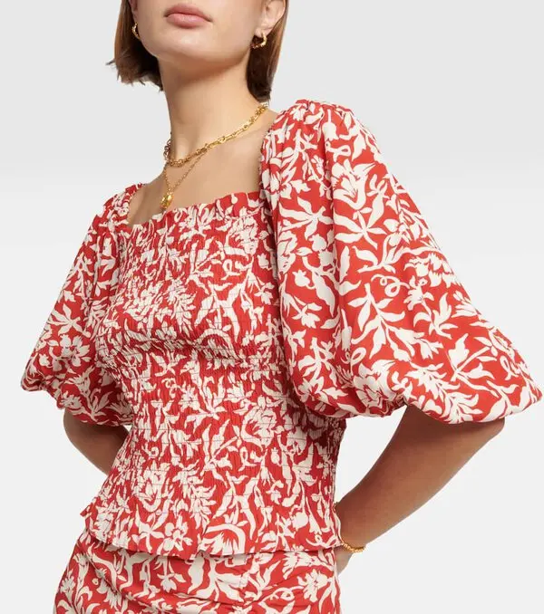Polo Ralph Lauren Floral Print Shirred Crepe Top