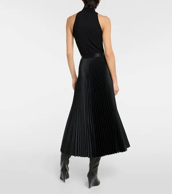 Alaïa Pleated Croc-effect Satin Midi Skirt