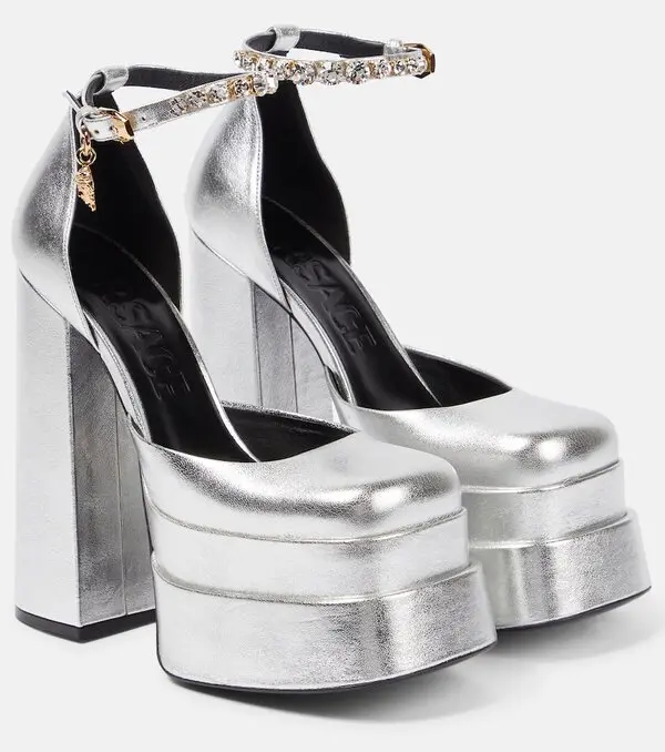 Versace Medusa Aevitas Leather Platform Pumps - Silver