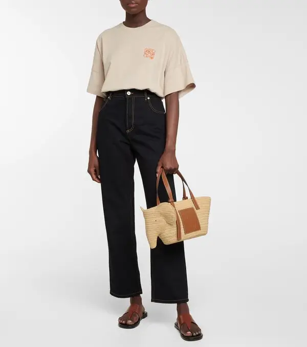 Loewe Elephant Small Raffia Basket Bag
